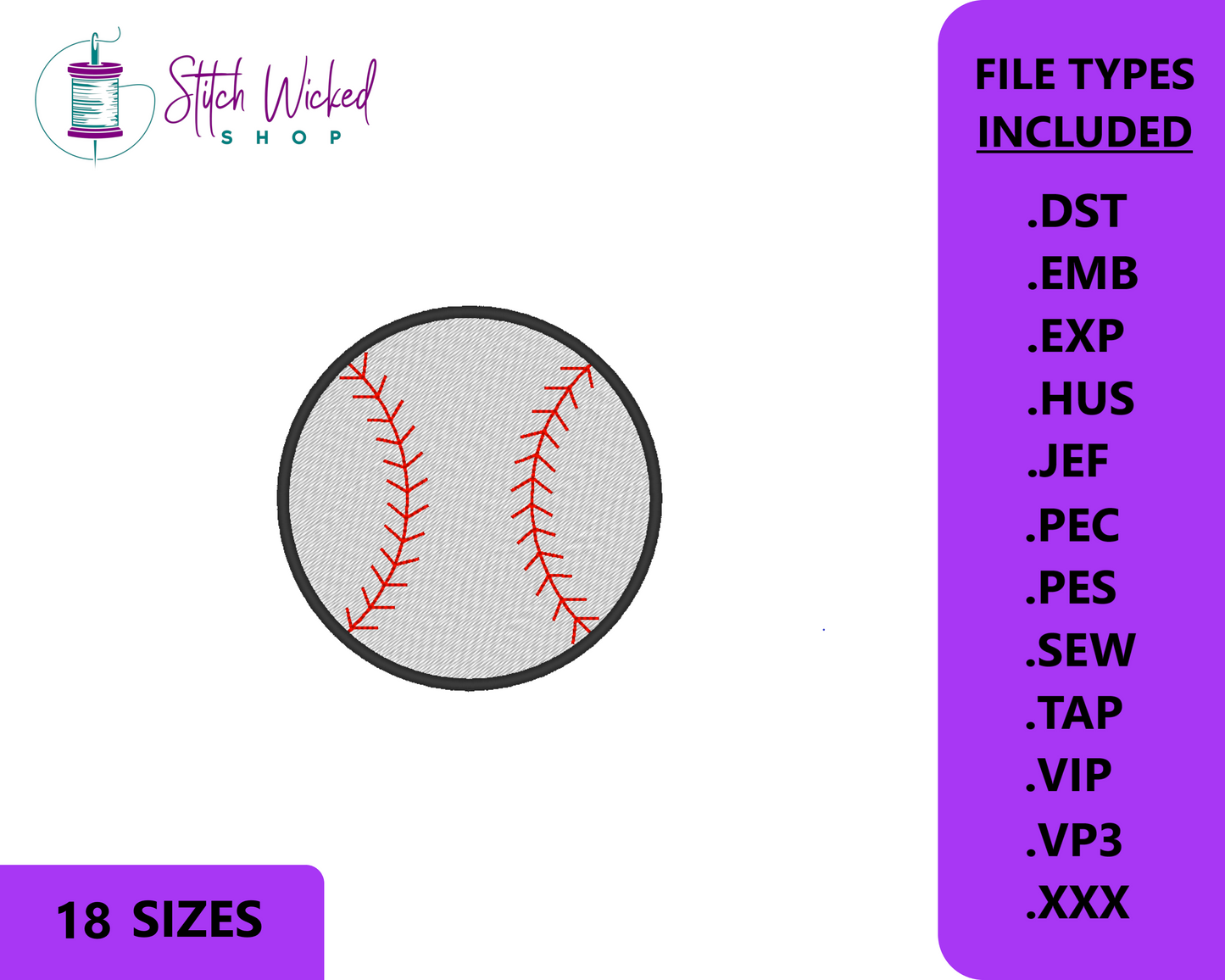 Baseball Machine Embroidery Design, 18 Sizes Included – Stitch Wicked Shop