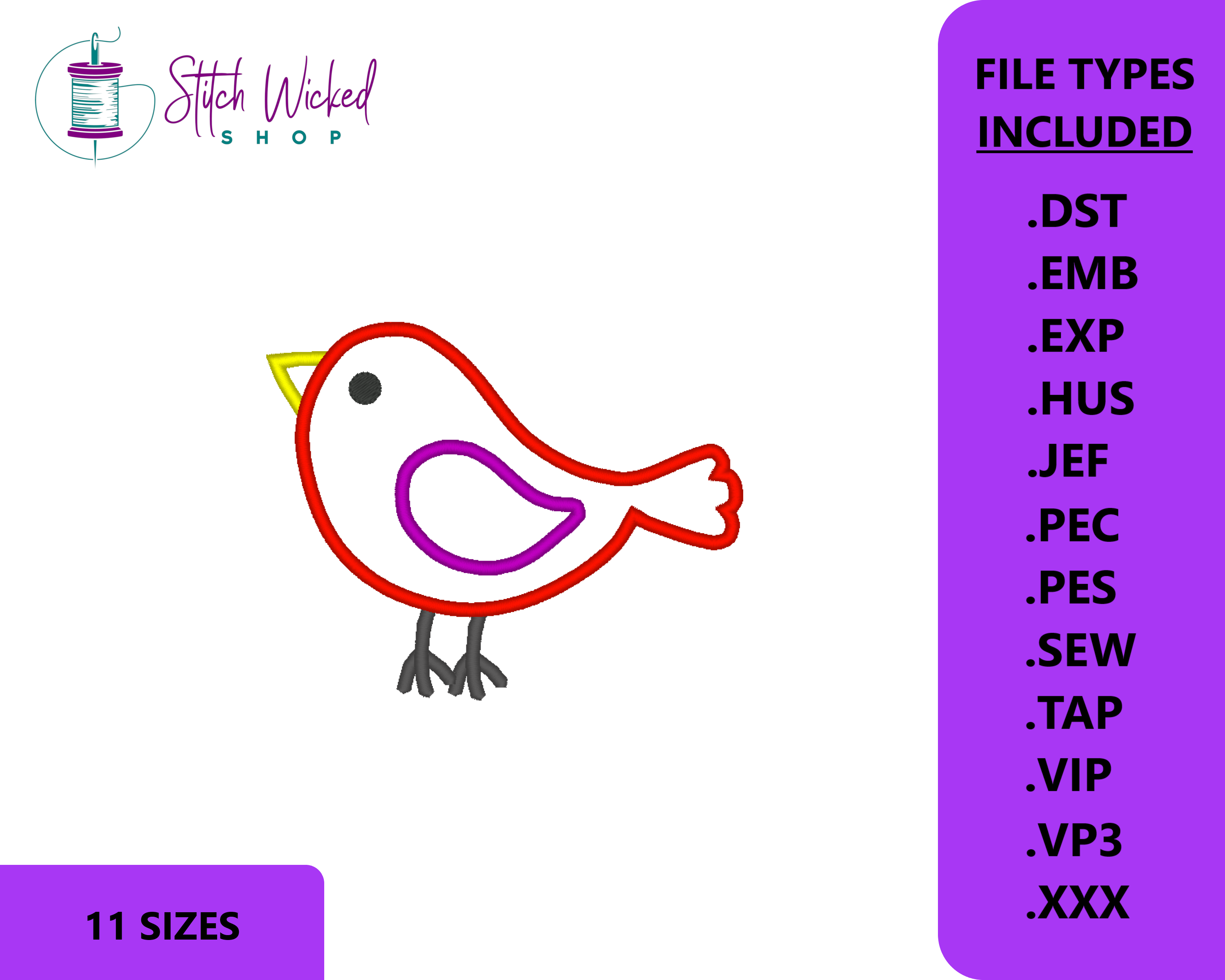 Applique Bird Machine Embroidery Design, Country Bird Applique, 11 Siz ...