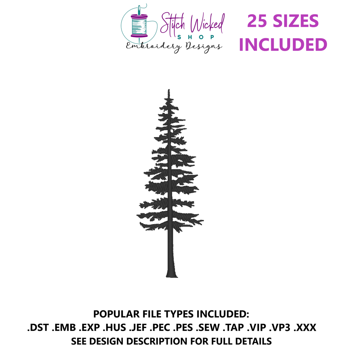 Simple Fir Tree Silhouette Machine Embroidery Design – Stitch Wicked Shop