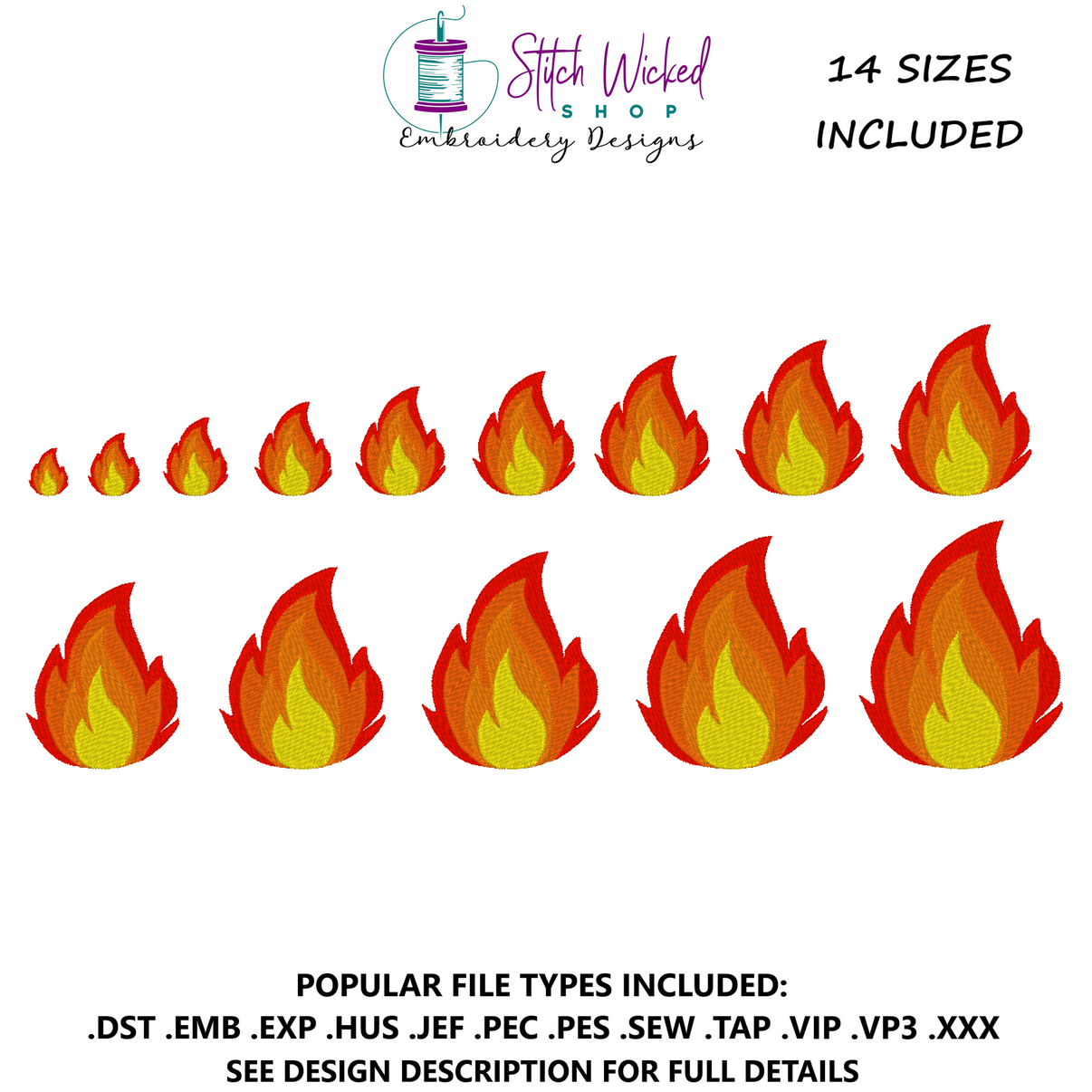 Fire Flame Embroidery Design Machine Embroidery Design – Stitch Wicked Shop