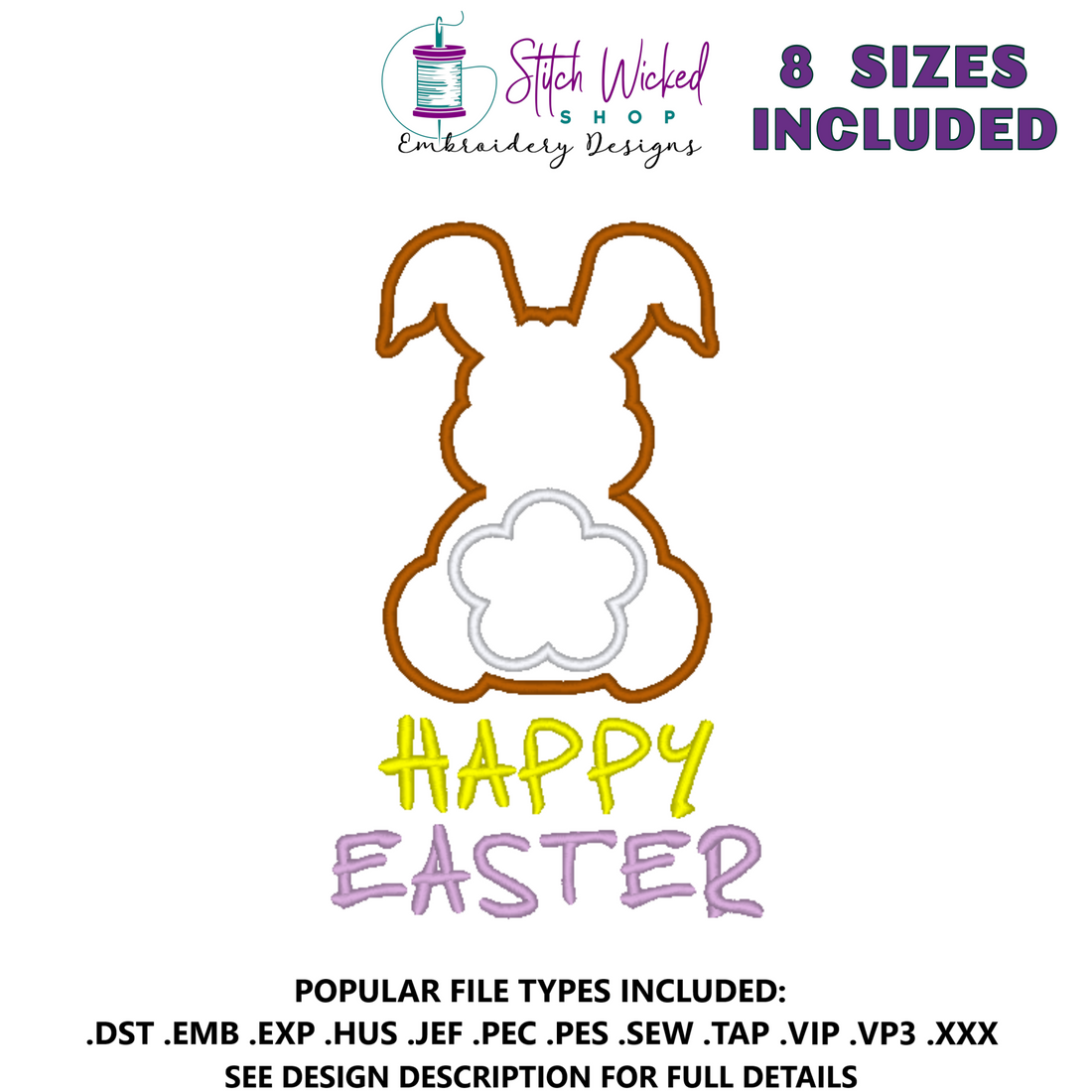 Happy Easter Bunny Rabbit Applique Machine Embroidery Design – Stitch ...