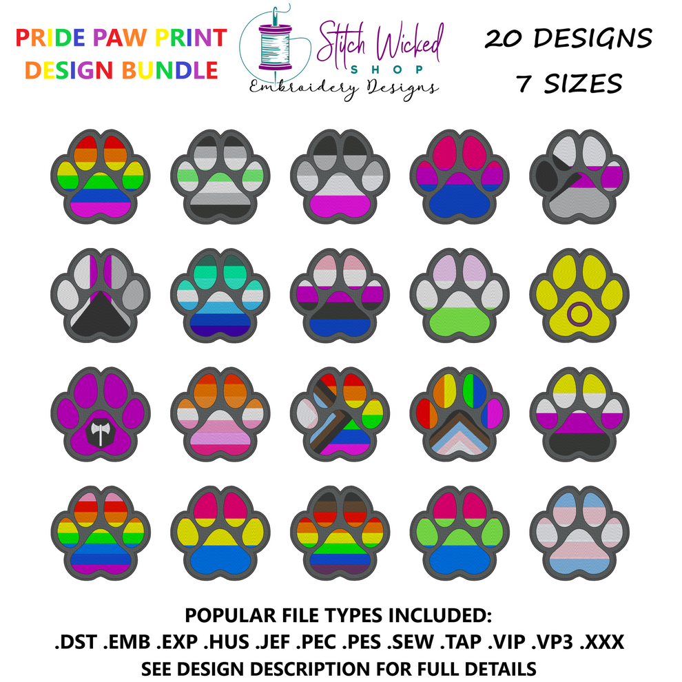 Pride Flag Paw Prints Machine Embroidery Design Bundle, 20 Designs ...