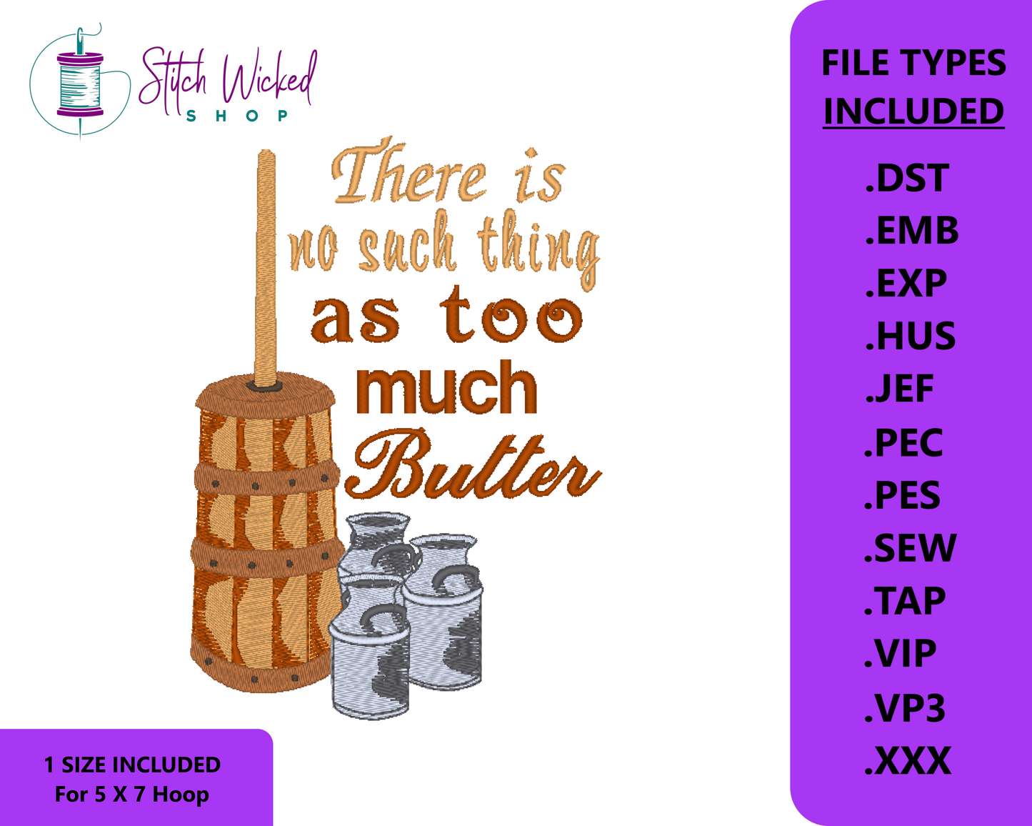 No Such Thing As Too Much Butter, Butter Churn, Kitchen Towel Embroide ...