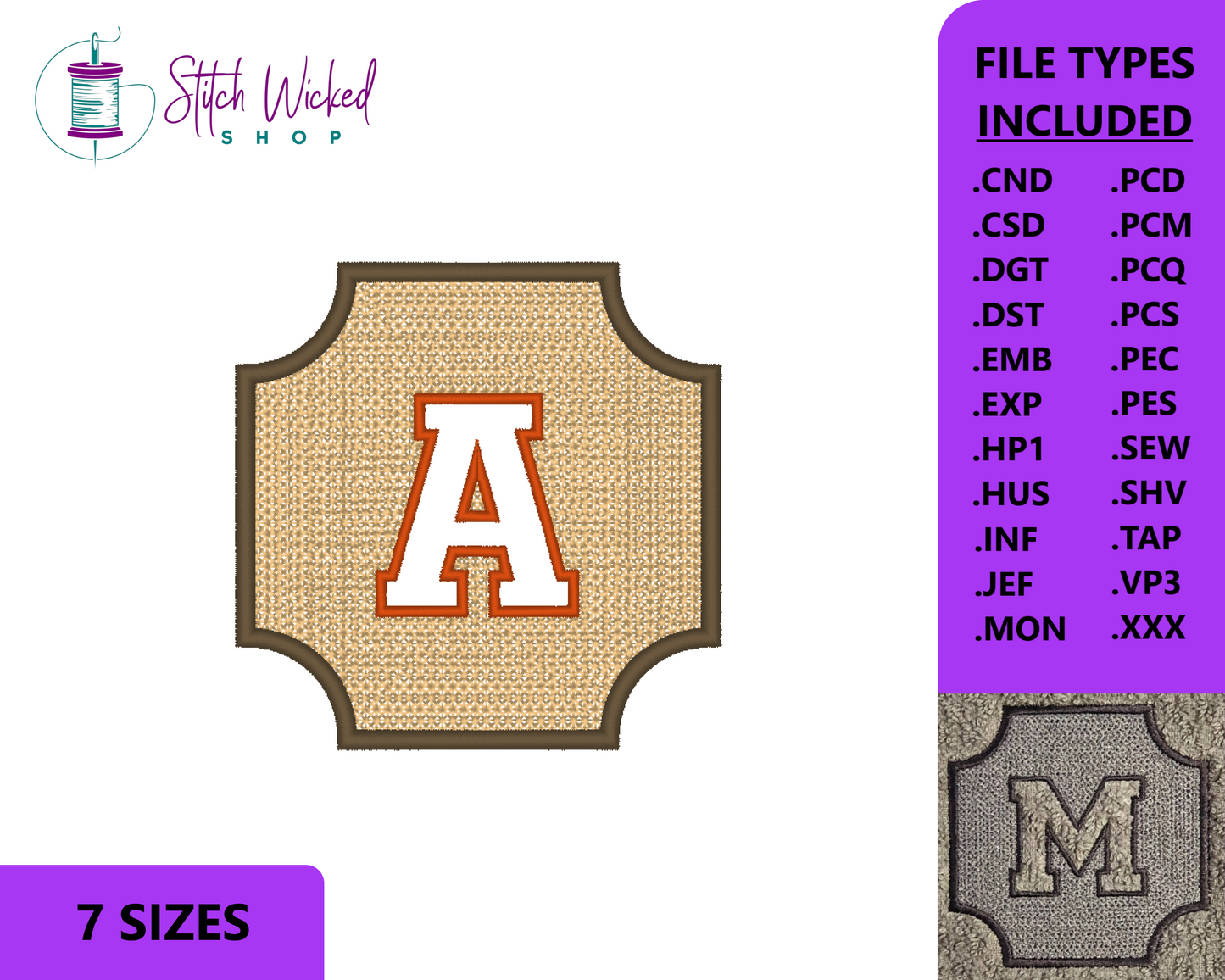 Embossed Varsity Letter Monogram Embroidery Design, Letter A – Stitch ...
