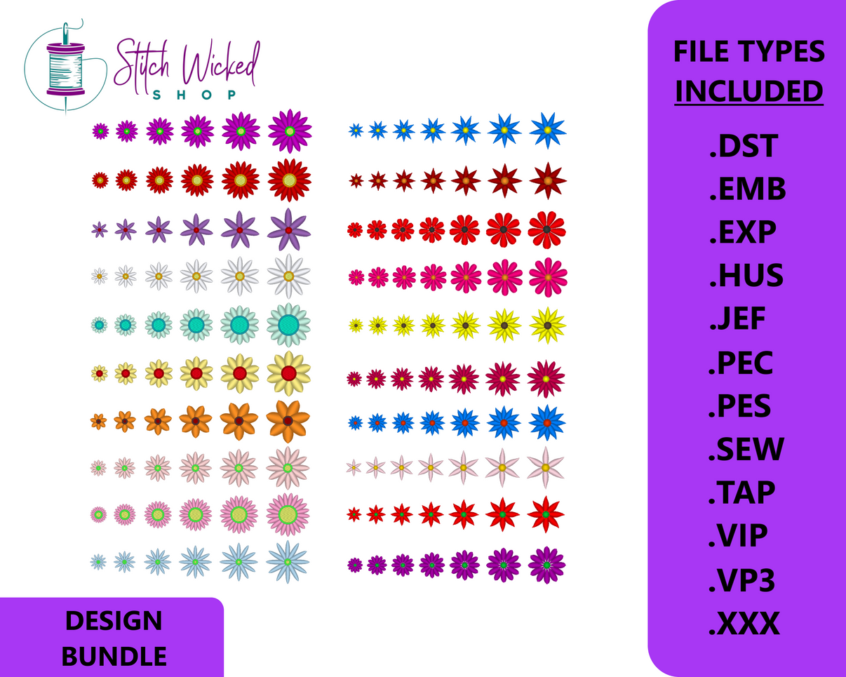 Mini Flower Design Bundle, Machine Embroidery Design, Small Flower Emb ...