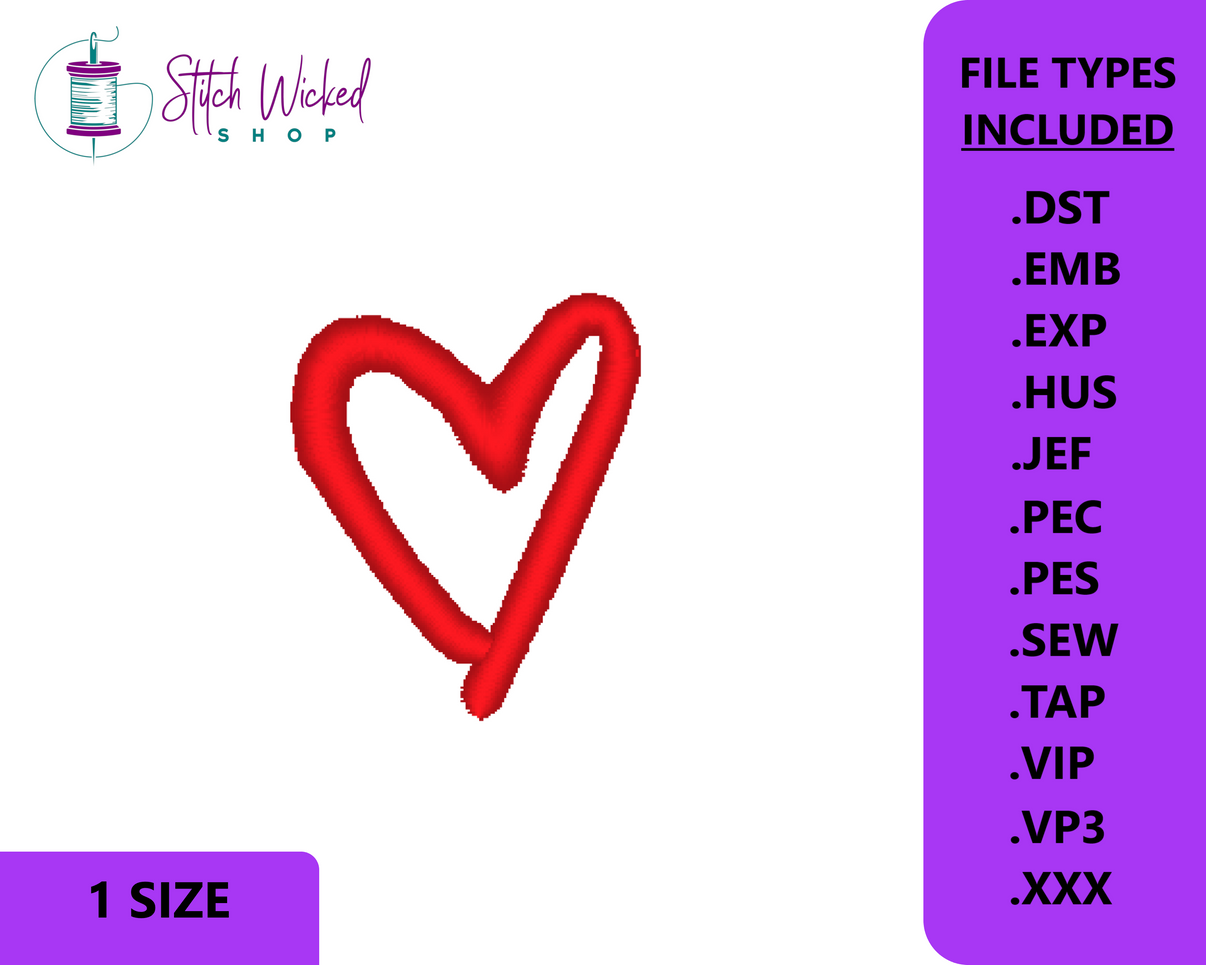 Hand Drawn Heart Machine Embroidery Design, Digital Download – Stitch ...