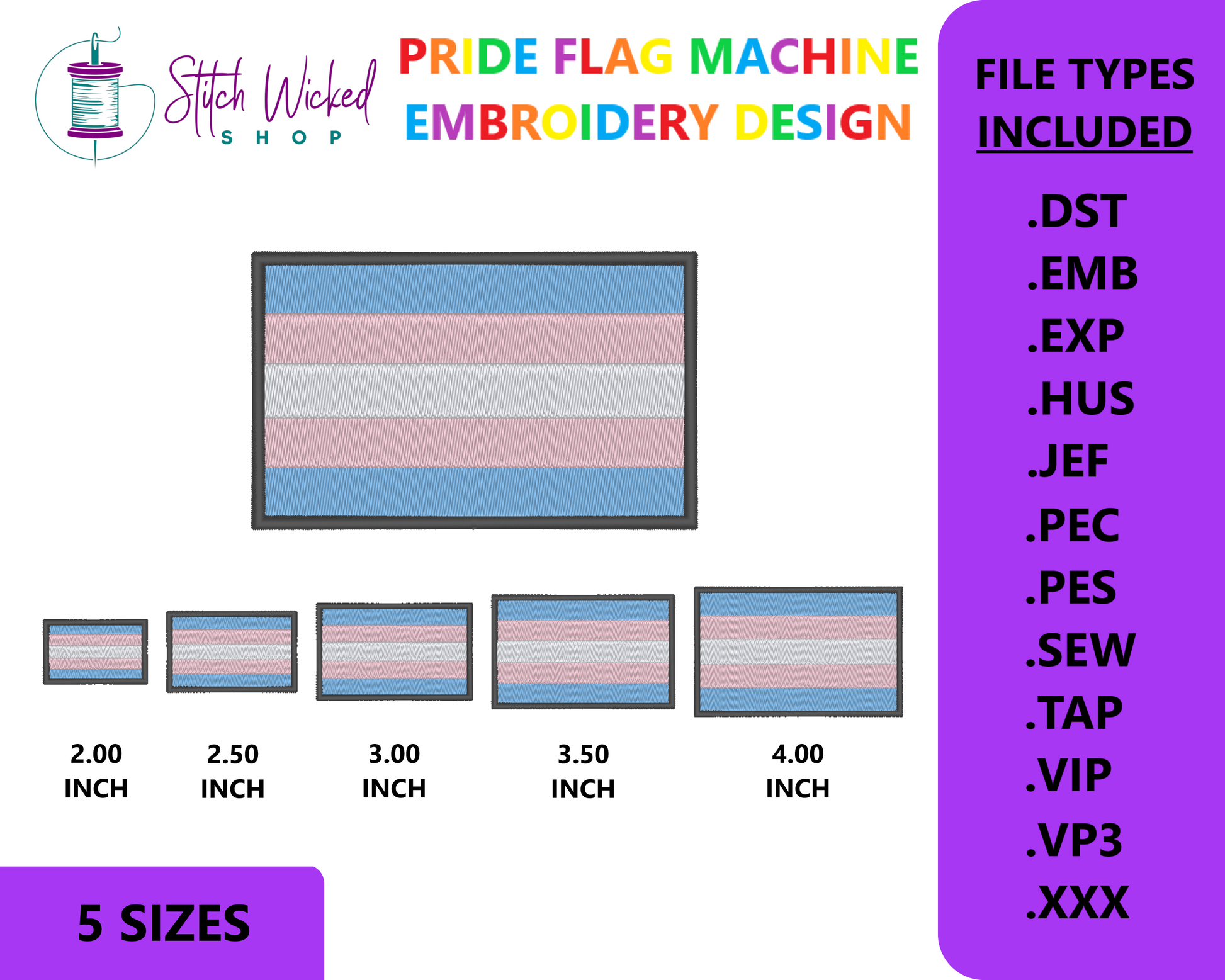 Transgender Pride Flag Machine Embroidery Design, LGBTQ Pride Flag ...